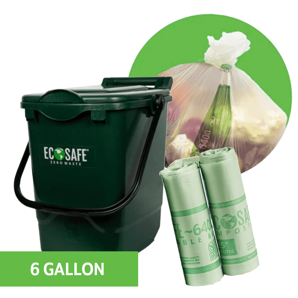 EcoSafe 6-Gallon Bin Caddy & Liners | High-Capacity Composting for ...