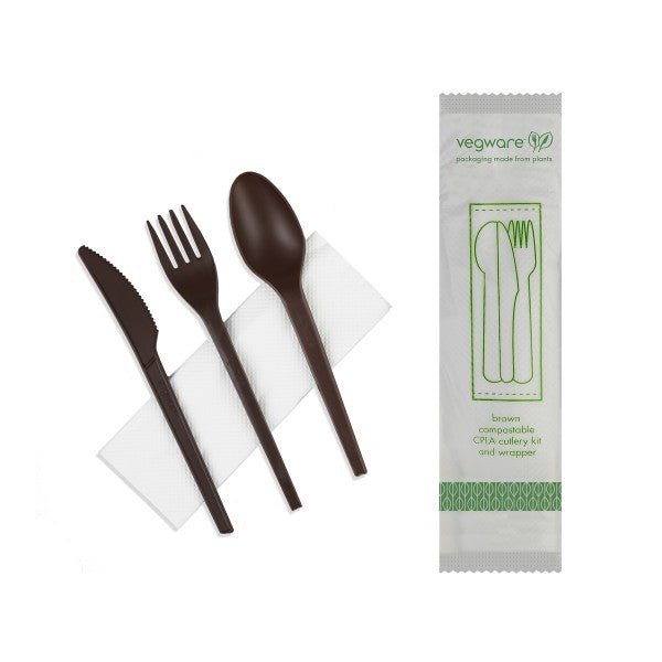 Vegware Veridian Compostable CPLA cutlery kit brown (QTY:250) - Key ...